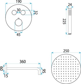 Rea Lungo Diamond, podomítková sprchová souprava s termostatickou baterií + BOX, REA-P6967