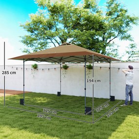 Outsunny skládací pop-up pavilon 4x4 m s centrálním zámkem UPF50+ Nastavitelná výška Písečné vaky a přepravní taška Béžová a hnědá