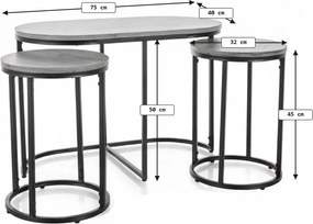 Konferenční stolek TWIXE s příručními stolky 75x40 cm, černý/dekor dub artisan