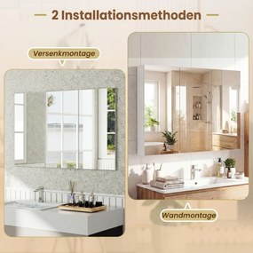 Costway 87 cm zrcadlová skříňka s 3 dveřmi nástěnná vestavná koupelnová