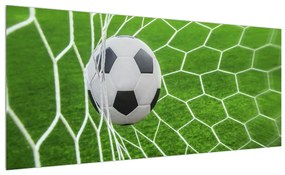 Obraz fotbalového míče v síti (100x40 cm)