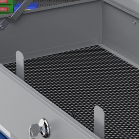 DURHAND Metalová Toolbox se 6 zásuvkami a 1 horním tácem, uzamykatelná se 2 klíči, 2 rukojeti, modrá