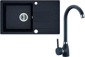 Laveo Ceilia, 1-komorový dřez 760x440x185mm + dřezová baterie, černá, LAV-SJCA711T