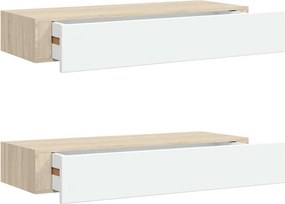 Nástěnné zásuvkové police 2 ks dubové a bílé 60 x 23,5 x 10 cm MDF 330264
