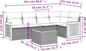 6dílná zahradní sedací souprava s poduškami šedá polyratan 3260037