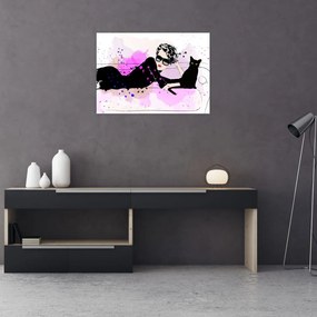 Skleněný obraz - Žena s černou kočkou (70x50 cm)