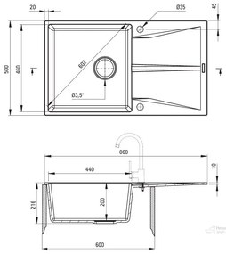 Deante Granite sink, 1-bowl with drainer