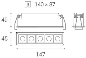 LED2 LINEAR 5, zápustné LED svítidlo, 3000K, bílé Typ svítidla: Stmívatelné DALI / PUSH