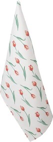 Bílá bavlněná kuchyňská utěrka s tulipány - 47*70 cm