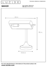 Lucide 17504/01/11 stolní lampa Banker, chrom/bílá, E14, 30cm