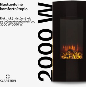 Klarstein Lamington, elektrický krb, 2000 W, LED plamen, teplovzdušné topení, časovač, osvětlení