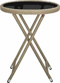 Čajový stolek béžový 60 cm polyratan a tvrzené sklo 310559