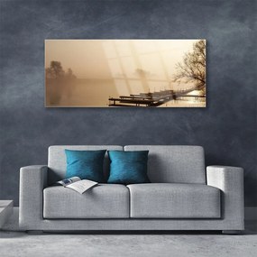 akrylový obraz Most Voda Mlha Krajina 125x50 cm