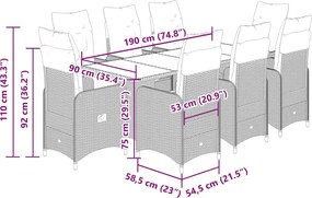9dílný zahradní bistro set s poduškami šedý polyratan 3277041