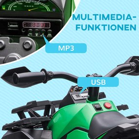Dětská elektrická čtyřkolka HOMCOM, dětská čtyřkolka s funkcí jízdy vpřed a vzad, hudební přehrávač MP3, dětské vozidlo se světlometem | Aosom