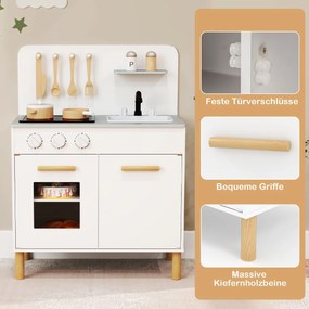 Costway Dřevěná dětská kuchyňka s 10 doplňky kuchyňka na hraní se světelnou