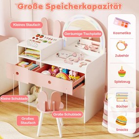 Costway Toaletní stolek pro děti s osvětlením s osvětleným zrcadlem s otevřenými