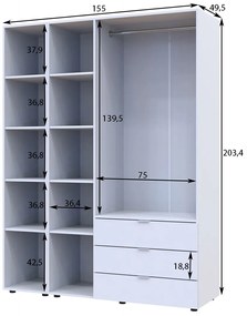 Skříň čtyřdveřová se zrcadlem Gelar 155.2 cm Kašmír
