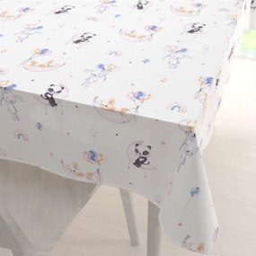 Biante Dětský bavlněný obdélníkový ubrus Sandra SA-374 Pandy lišky a zajíčci s balónky 50x100 cm