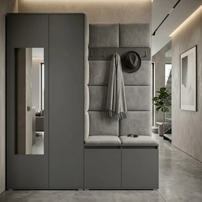 Předsíňová stěna Trinity 8 s čalouněnými panely, 190 cm, grafit/ šedá
