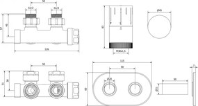 Mexen Duplex G05, úhlový termostatický set s kulatou krytkou, DN50, zlatá lesklá, W907-958-905-50