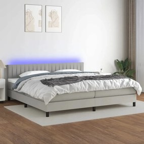Box Spring Postel S Matrací A Led Textil Světle Šedá Svislé pruhy 200 x 2