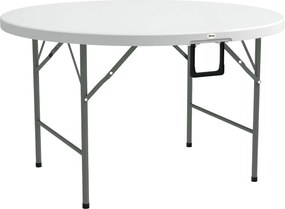Skládací kulatý stůl Outsunny s ocelovou konstrukcí a HDPE deskou, nosnost 80 kg, pro vnitřní a venkovní použití Ø122x73 cm Bílá | Aosom