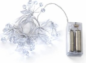 LED světýlka na baterie, krystalky, 1,3 m, ledově bílá, 10 diod, čirý kabel, IP20, 2 × AA
