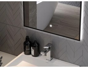 Mexen Erma, LED koupelnové zrcadlo s podsvícením a černým rámem 50x70 cm, 6000K, ochrana proti zamlžování, 9814-050-070-611-70