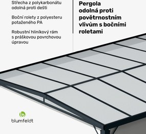 Blumfeldt Pantheon Cortina Solid Sky Pergola 3x4, odolná proti povětrnostním vlivům, prášková barva, boční panely