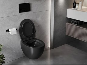 Mexen Egg, závěsná WC mísa Rimless s duroplastovým sedátkem s pomalým zavíráním, černá matná, 30245070