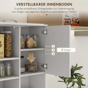HOMCOM Vysoká Skříň do Kuchyně s 3 Otevřenými Přihrádkami, 4 Dveřmi a 3 Zásuvkami, Kuchyňský Skříňový Kabinet s Nastavitelnými Policemi, Bílá, 89 x 3…