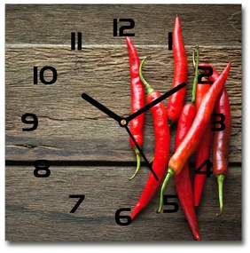 Wallmuralia Skleněné hodiny čtverec Chilli papričky 30x30 cm