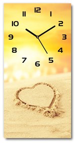 Wallmuralia Nástěnné skleněné hodiny Srdce na pláži 30x60 cm