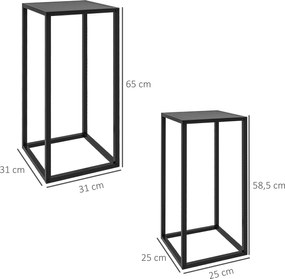 Outsunny sada 2 stojanů na rostliny, stolička na rostliny s ocelovými nohami, skandinávský design, stojan na květiny na zahradu, balkon, černý | Aosom