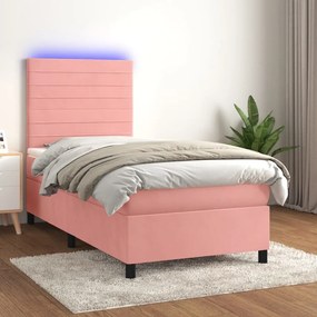 vidaXL Box spring postel s matrací a LED 100x200 cm samet [3136167] Barva: světle šedá