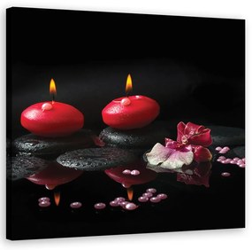 Obraz na plátně, Zen kameny z červených svíček - 50x50 cm