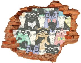 Wallmuralia Díra 3D fototapeta nálepka Kočky v brýlích 90x70 cm