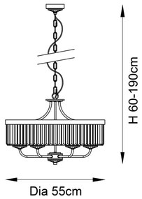 Endon 100711 - Lustr na řetězu CHESTERFIELD 6xE14/6W/230V pr. 55 cm černá