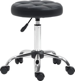 HOMCOM Vinsetto Roll Stool Výškově nastavitelná otočná pracovní stolička černá Ø35,5 cm, umělá kůže pro kancelář a salon 51-67 cm