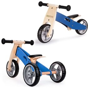 Ecotoys Dřevěná tříkolka Rider 2v1 hnědo-modrá, YM-BB-01 BLUE