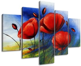 Gario Ručně malovaný obraz Veselé máky - 5 dílný Rozměry: 150 x 105 cm