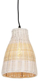 Venkovská závěsná lampa bílá se dřevem 20 cm - Burn Rattan