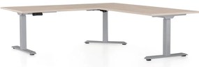 Výškově nastavitelný stůl OfficeTech Angle, 180 x 200 cm, šedá podnož, dub