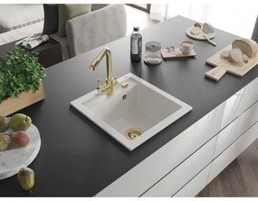 Mexen Vito, 1-komorový granitový dřez 520x490x210 mm, zlatá baterie Duero, bílá, 6503-20-671600-50