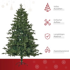 HOMCOM Umělý vánoční stromek 180 cm jedle umělá s 748 špičkami, 3 různými tvary listů, zpomalující hoření, vánoční strom s kovovým stojanem do interi…