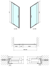 Polysan, EASY LINE otočné sprchové dveře 880-1020mm, sklo BRICK, EL1738