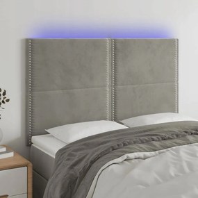 Čelo Postele S Led Tmavě Šedé Samet Světle šedá 144 x 5 x 118/128 cm
