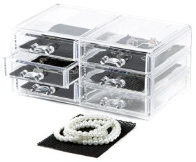 Organizér na šperky Compactor – 6 zásuvek, čirý plast