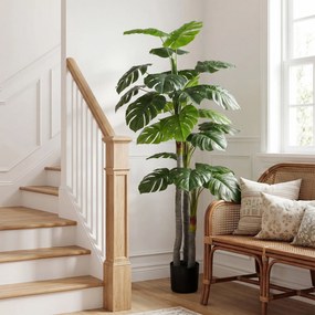 HOMCOM Umělá monstera 150 cm — realistický kmen a větve, 20 velkých listů, včetně květináče